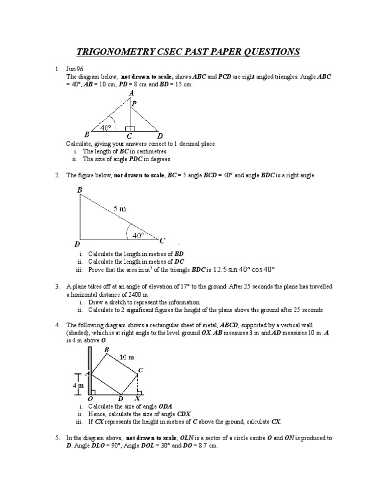 Trigonometry Csec Past Paper Questions | PDF | Triangle | Trigonometry