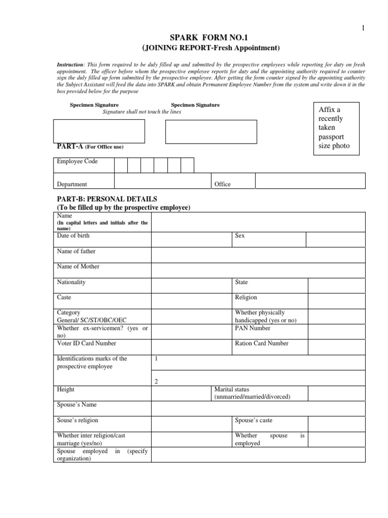 Joining report form for fresh appointments | PDF | Official Documents ...
