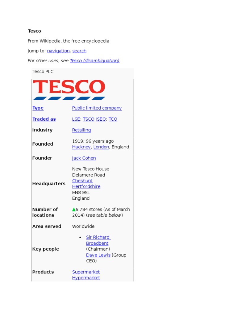 Tesco Wikipedia | Download Free PDF | Tesco | Food Retailers