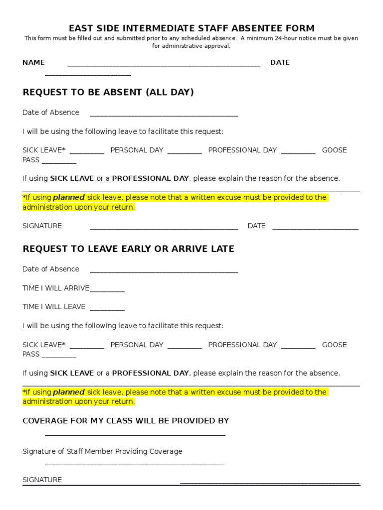Revised Staff Absentee Form | PDF