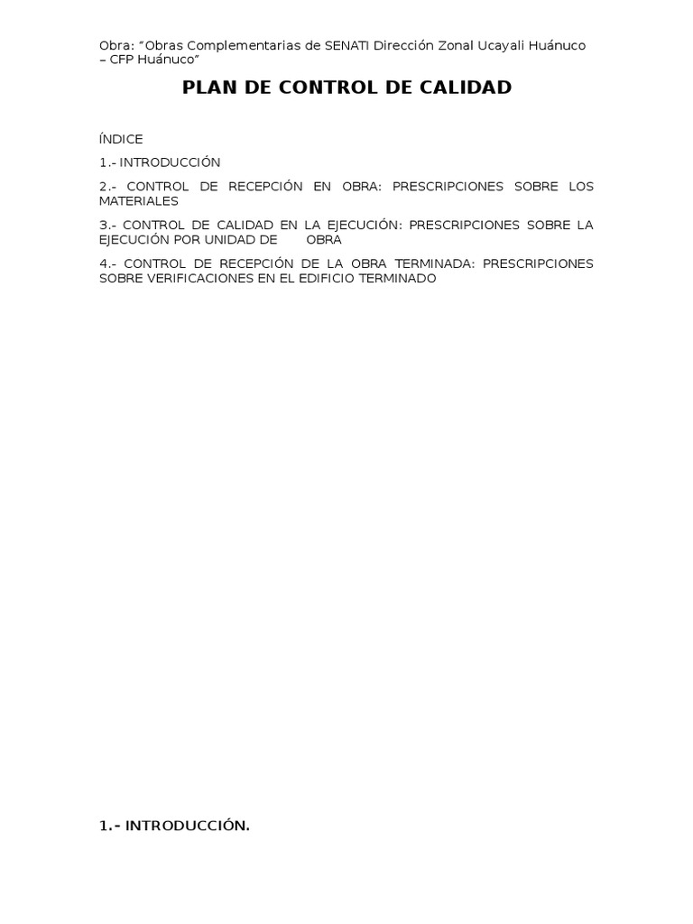 Plan de Control de Calidad | PDF | Calidad (comercial) | Hormigón