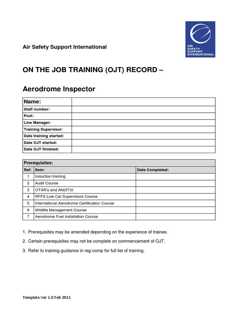 OJT Aerodrome Checklists Template Ver 1.0 Feb 2011 | Aerodrome | Airport