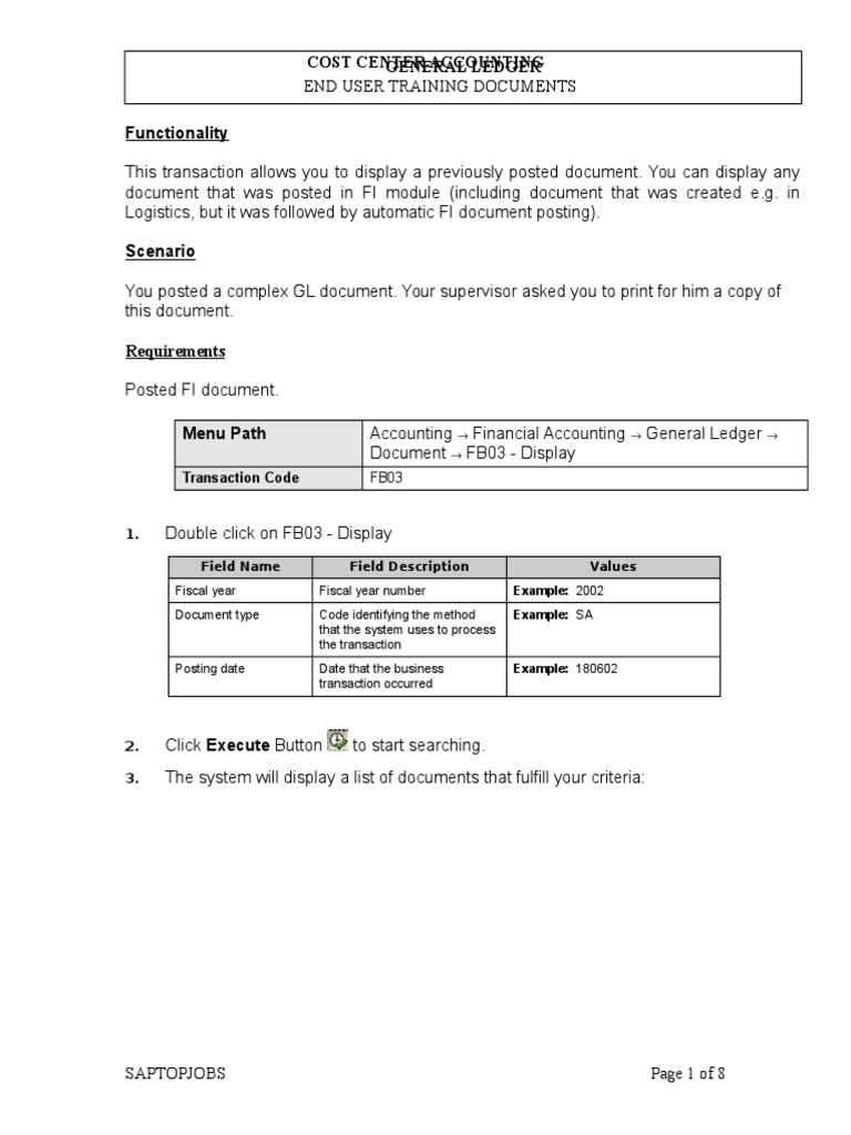 FB03 - GL Document Display | PDF | Microsoft Excel | Software