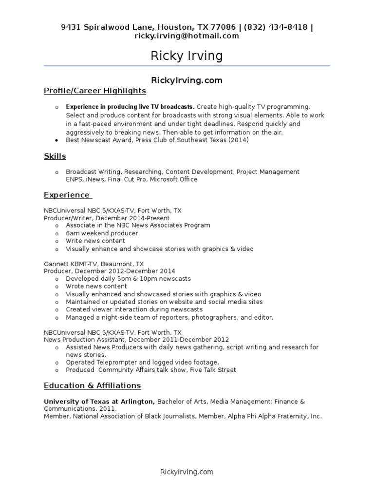 Ricky Irving Resume | PDF