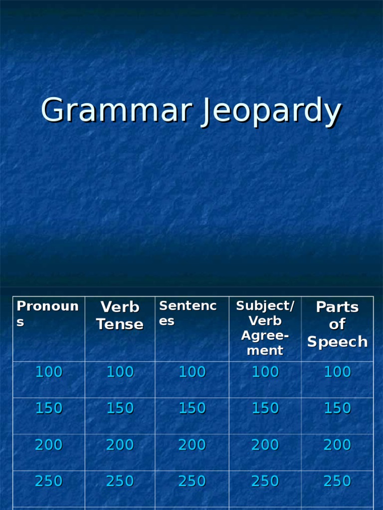 Grammar jeopardy review Part Of Speech Verb