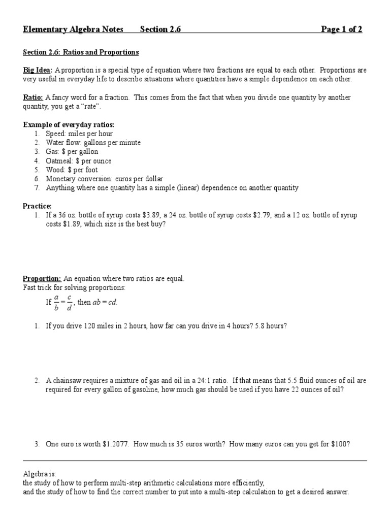 Ratios and Proportions in Algebra | PDF