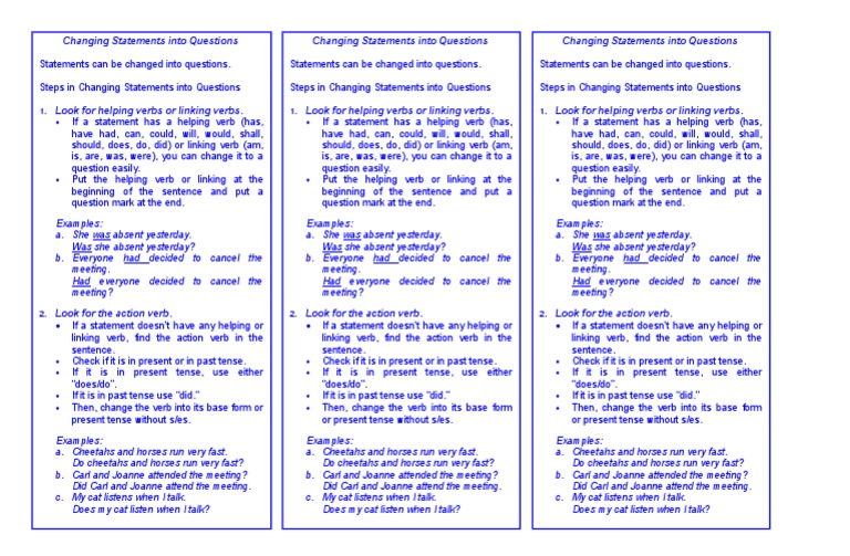 Transforming Statements to Questions | PDF | Grammatical Tense | Verb