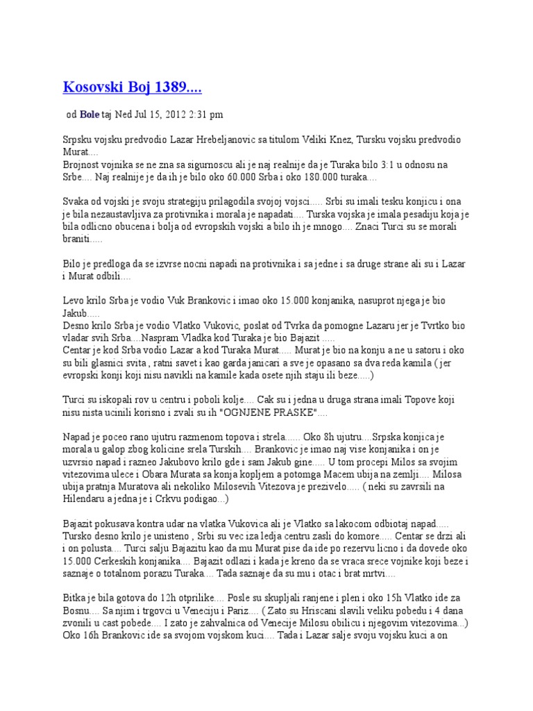 Kosovski Boj 1389. | PDF