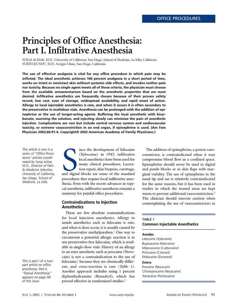 Principles of Office Anesthesia: Part I. Infiltrative Anesthesia | PDF ...