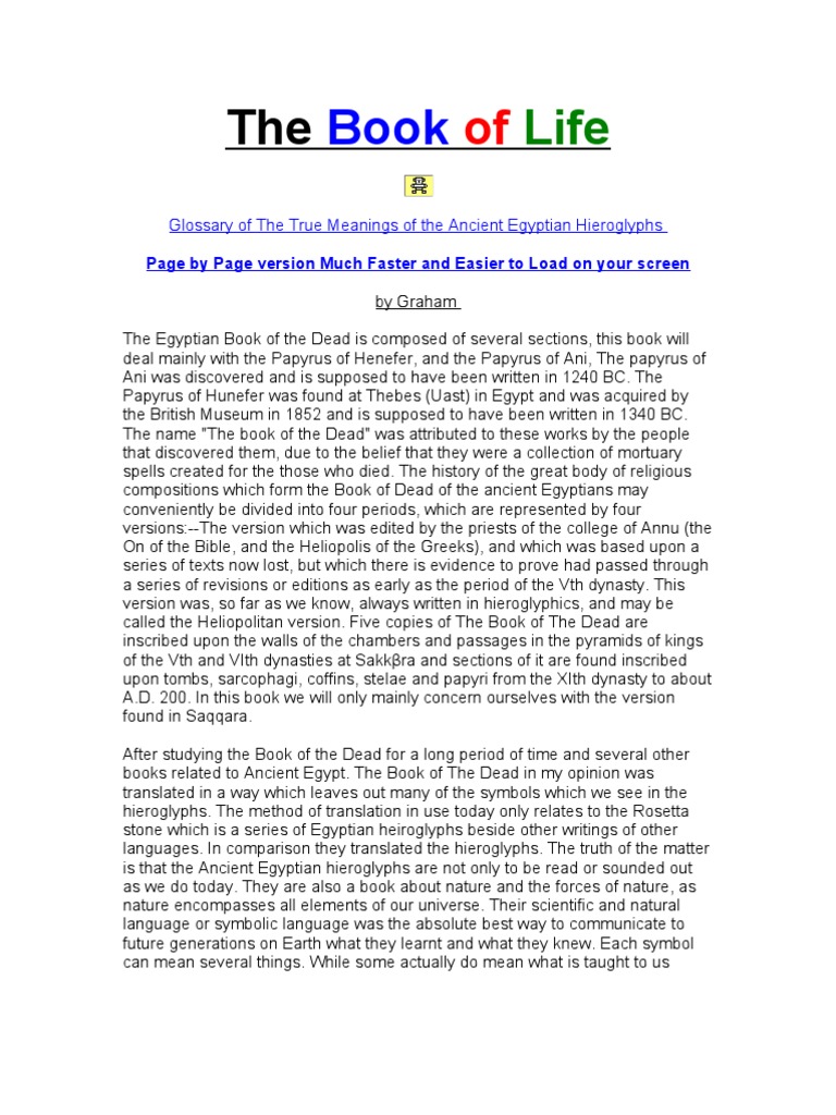 The Book of Life | PDF | Egyptian Hieroglyphs | Ancient Egypt