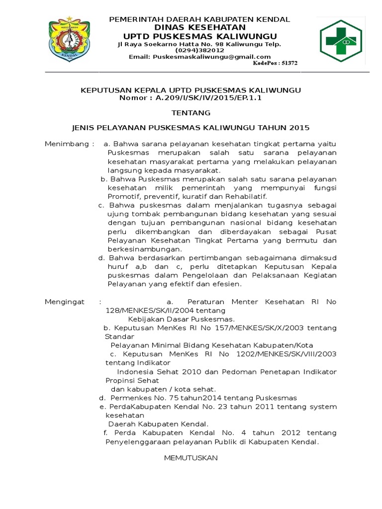 SK Jenis Jenis Pelayanan | PDF | Pengembangan Diri | Kesehatan Holistik