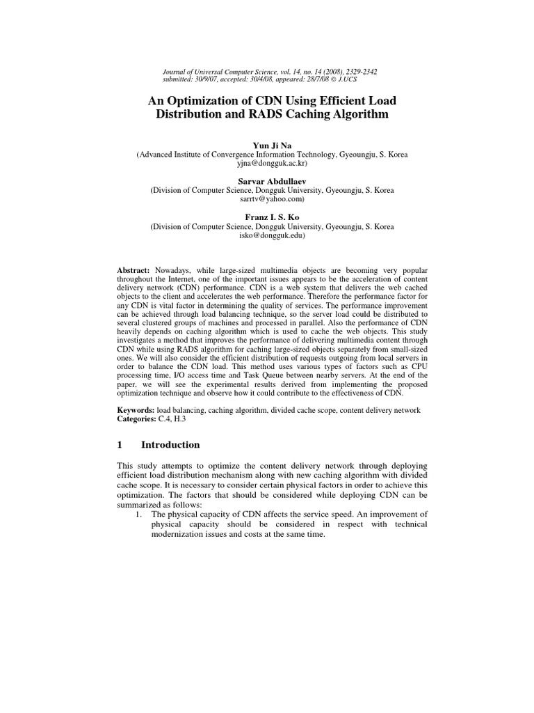 An Optimization of CDN Using Efficient Load Distribution and RADS Caching Algorithm | PDF ...