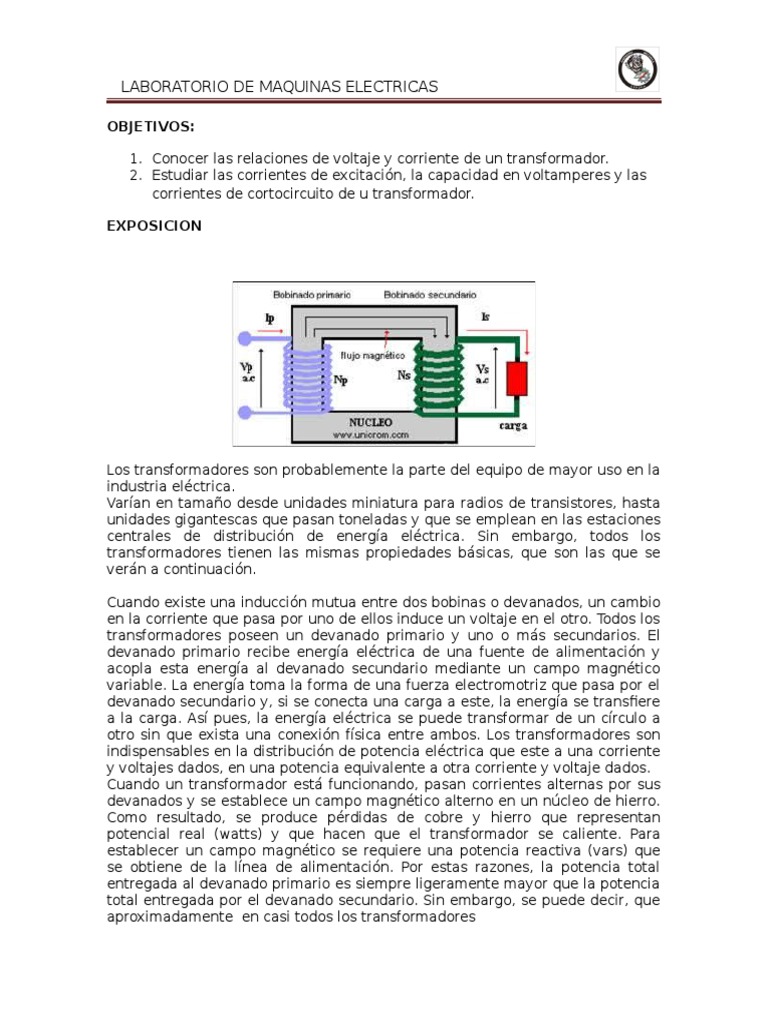 Laboratorio de Maquinas Monofasico | PDF | Transformador | Corriente eléctrica