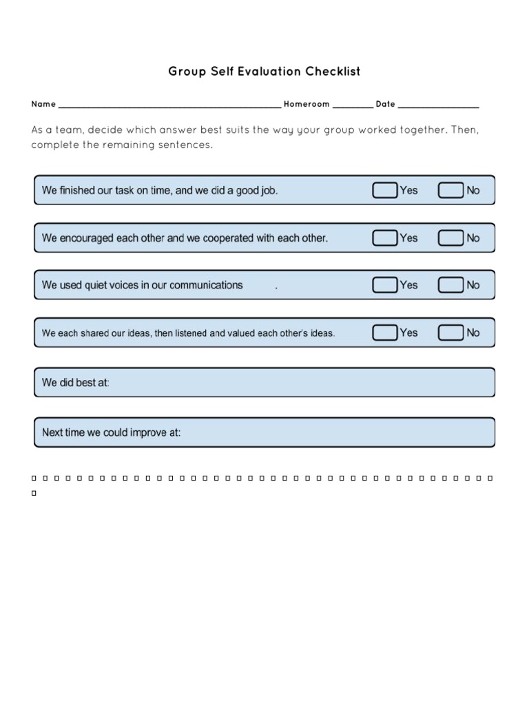 Group Self Evaluation Checklist | PDF