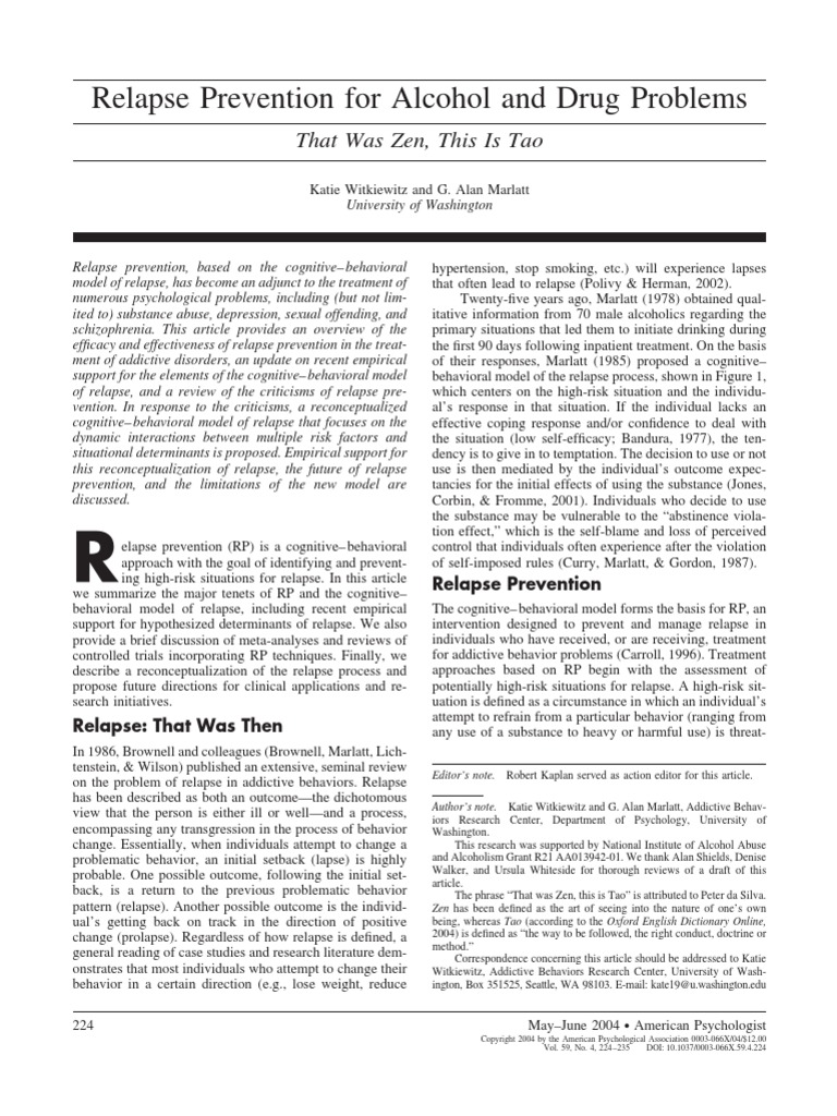 Marlatt Relapse Prevention | PDF | Relapse | Coping (Psychology)