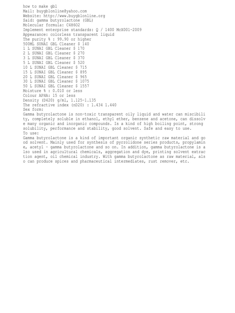 How To Make GBL | Download Free PDF | Solvent | Solubility