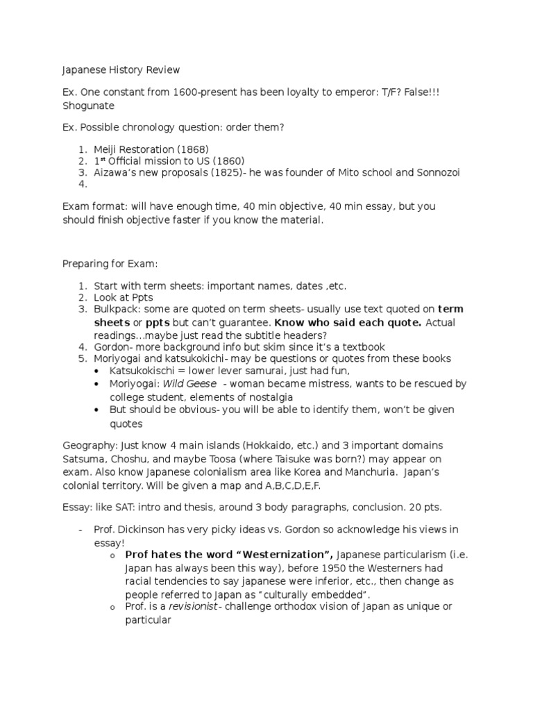 Japanese History Exam Guide | PDF | Samurai | Feudal Japan