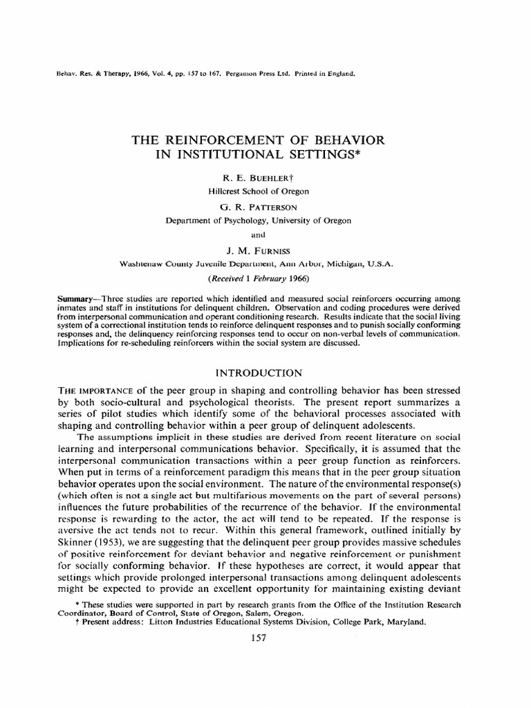 R. E. Buehler et al. - The reinforcement of behavior in institutional settings | PDF ...