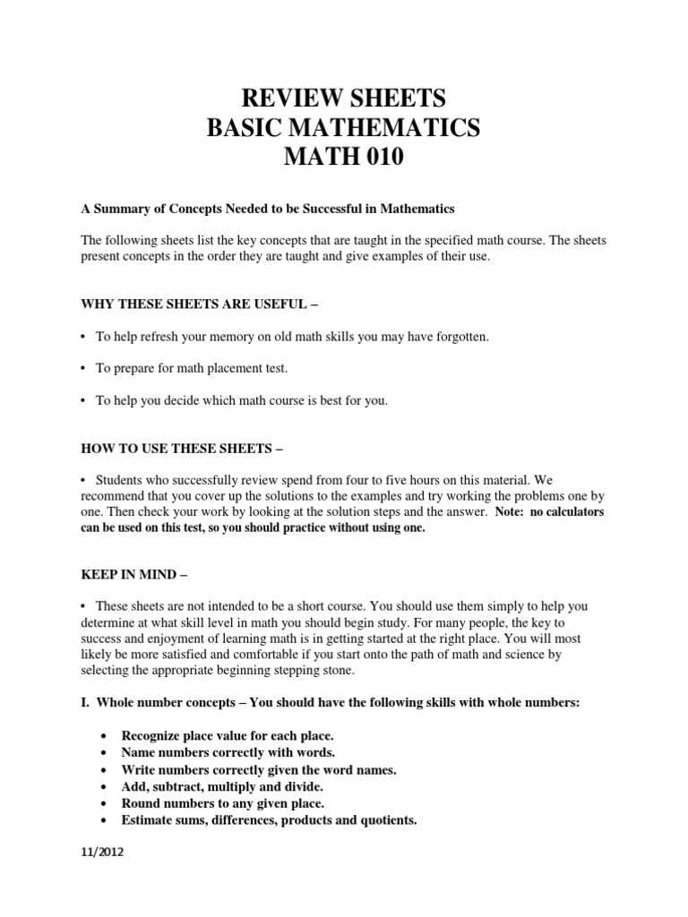 MTH 10 Rev Sheets | PDF | Fraction (Mathematics) | Mathematical Objects