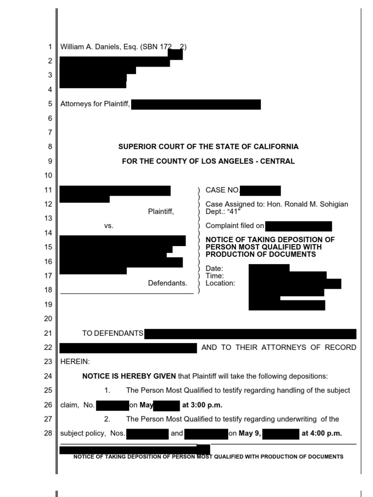 CA Deposition Notice for PMQ with Documents | PDF | Deposition (Law ...