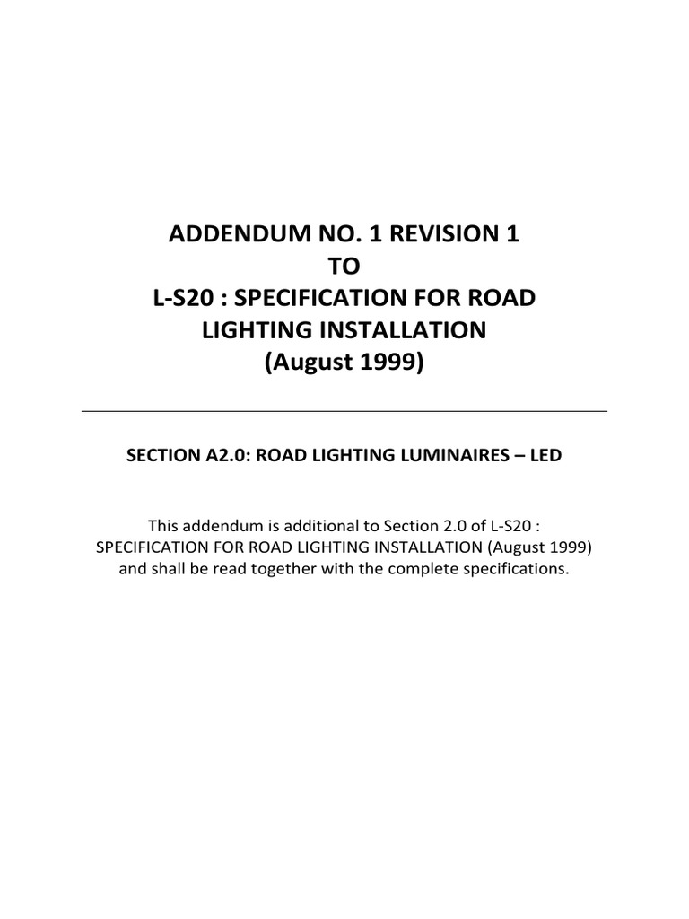 Addendum No. 1 Revision 1 To L-s20 Specification For Road Lighting ...