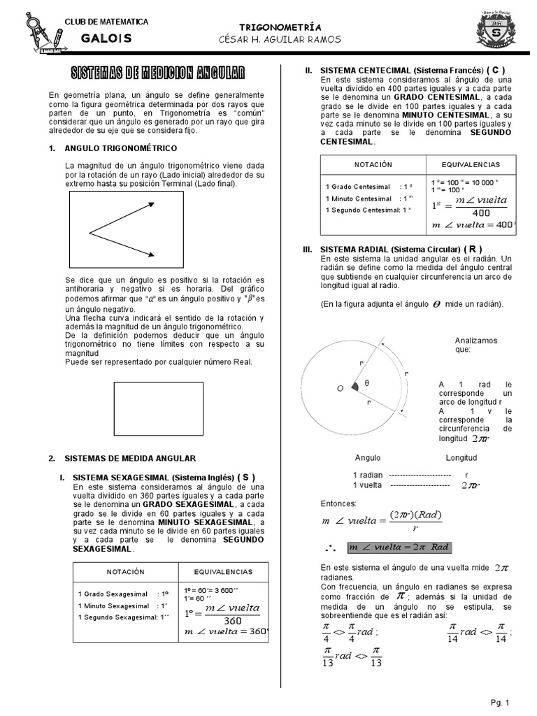 Sistemas de Medicion Angular | PDF | Trigonometría | Unidades de medida Sistemas de Medicion Angular | PDF | Trigonometría | Unidades de medida