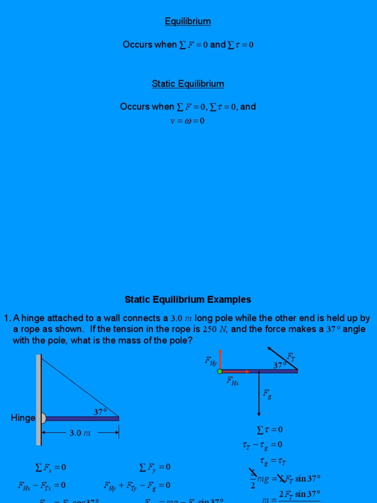 Static Equilibrium Examples and Calculations | PDF | Physical ...