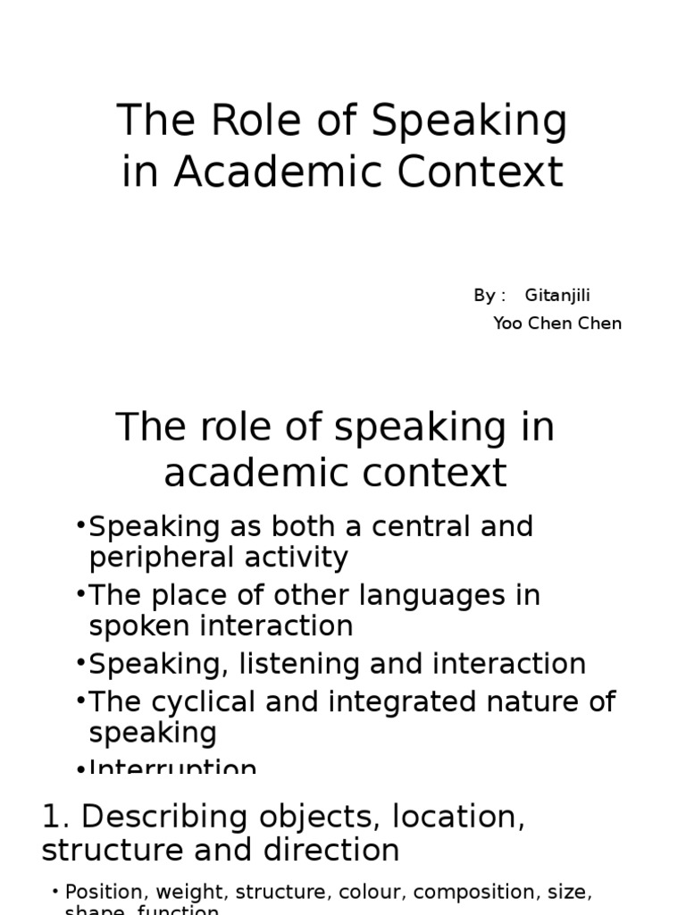 The Role of Speaking in Academic Context | PDF | Glycogen | Carbohydrates