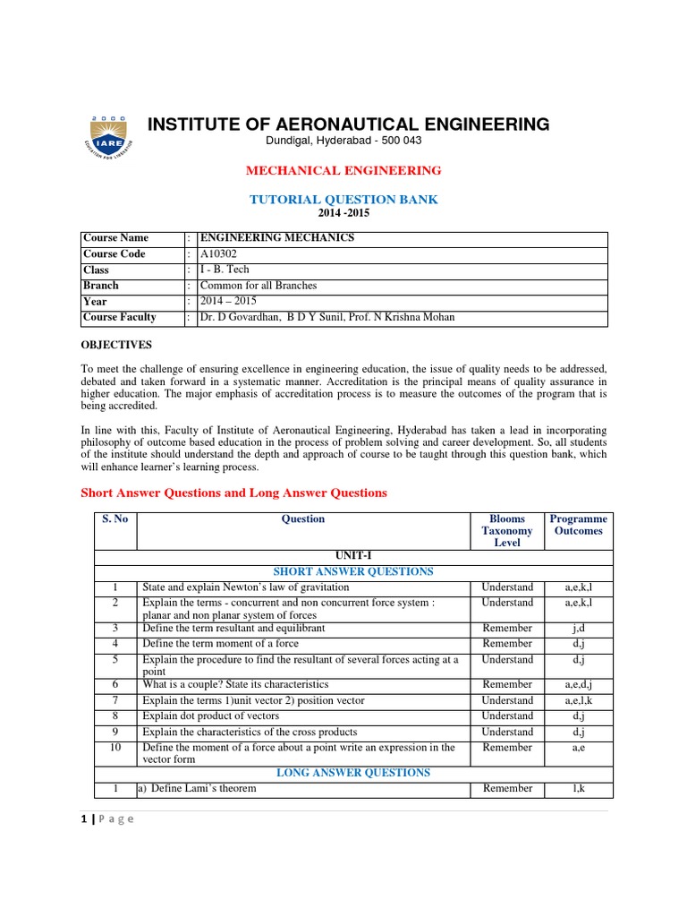 Engineering Mechanics Tutorial Question Bank | PDF | Belt (Mechanical) | Acceleration