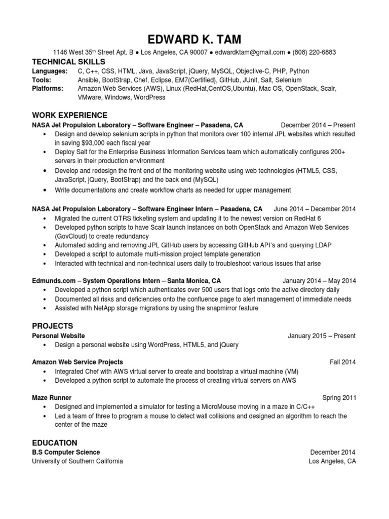 Edward Tam Resume | PDF | Open Stack | Selenium (Software)