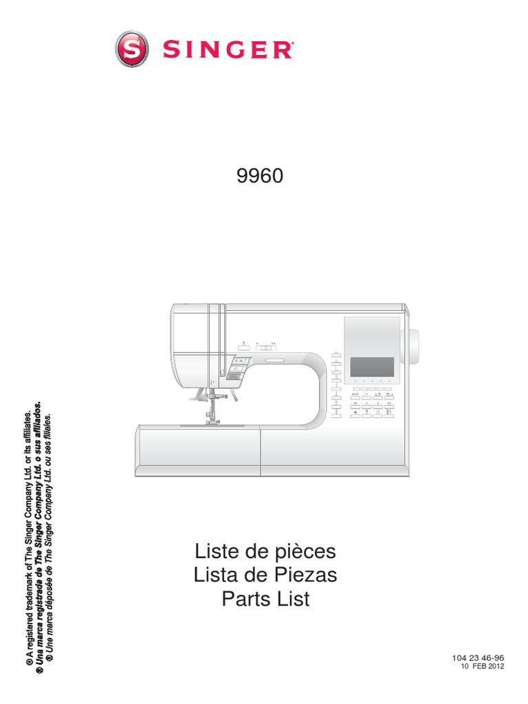 Singer Quantum 9960 Parts List and Diagrams | PDF | Sewing Machine | Screw