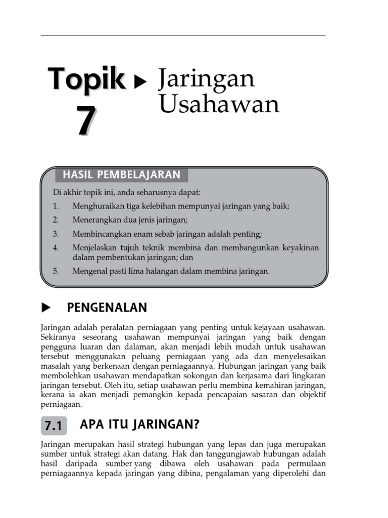 Topik 7 Rangkaian Usahawan PDF | PDF