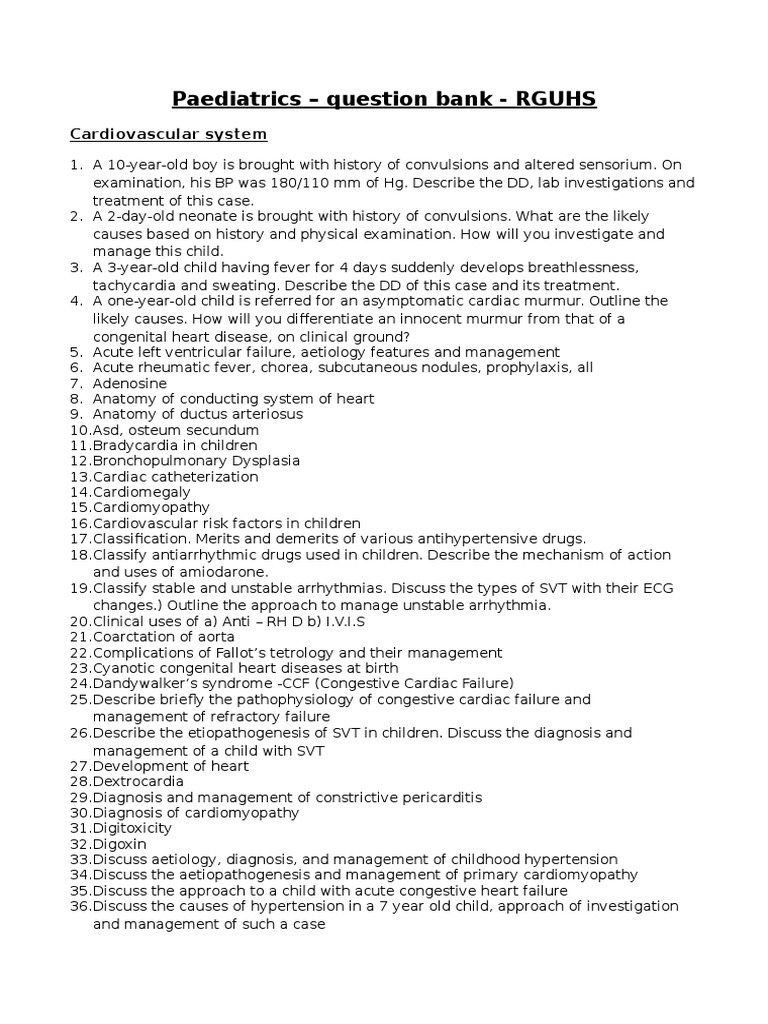 Pediatrics - Question Bank - RGUHS | PDF | Anemia | Tuberculosis