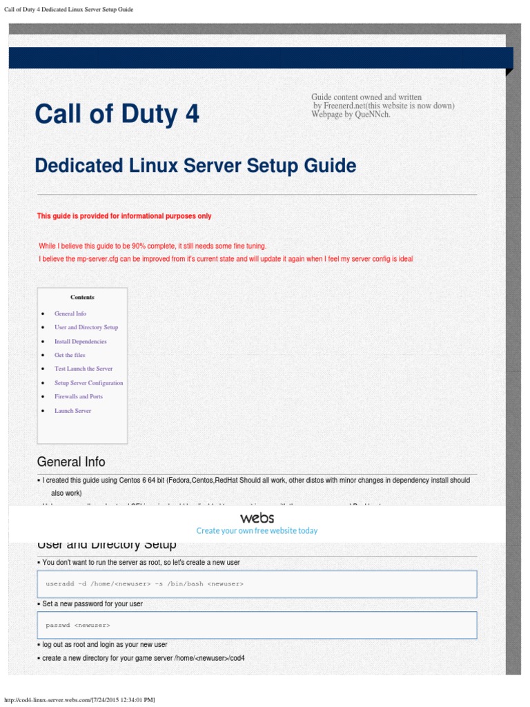 COD4 Linux Dedicated Server Setup | PDF | Port (Computer Networking) | Superuser