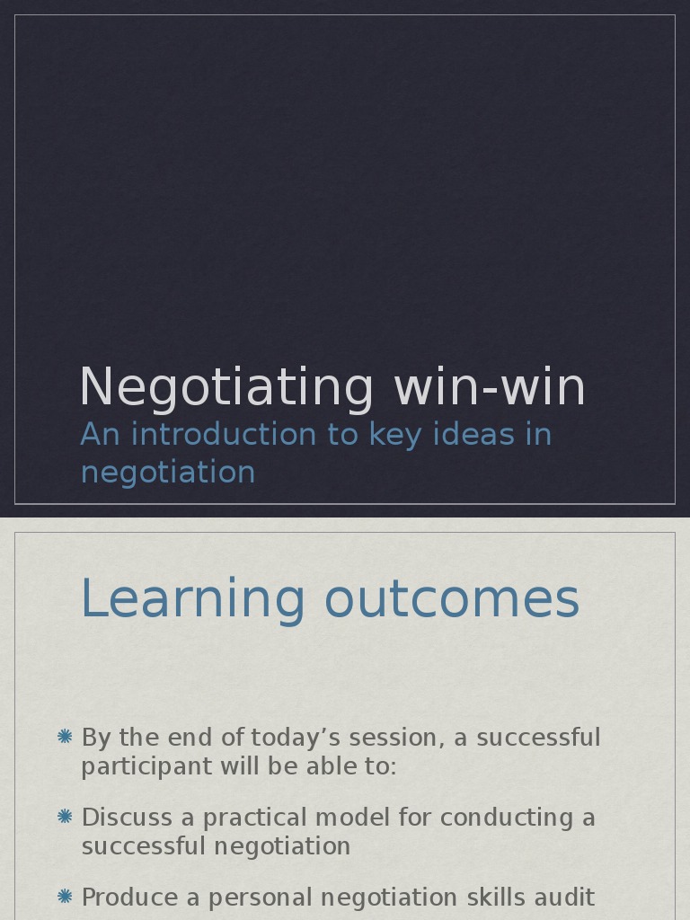 Negotiating Win-Win: An Introduction To Key Ideas in Negotiation | PDF ...