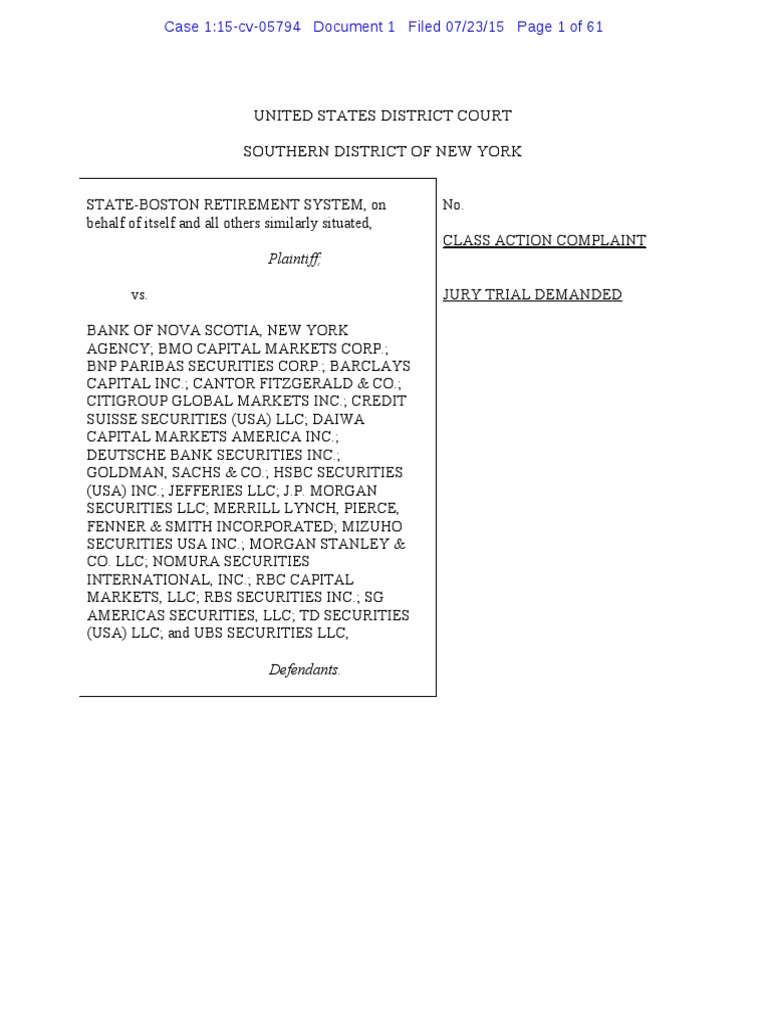 Class Action: Treasury Market Manipulation | PDF | United States ...