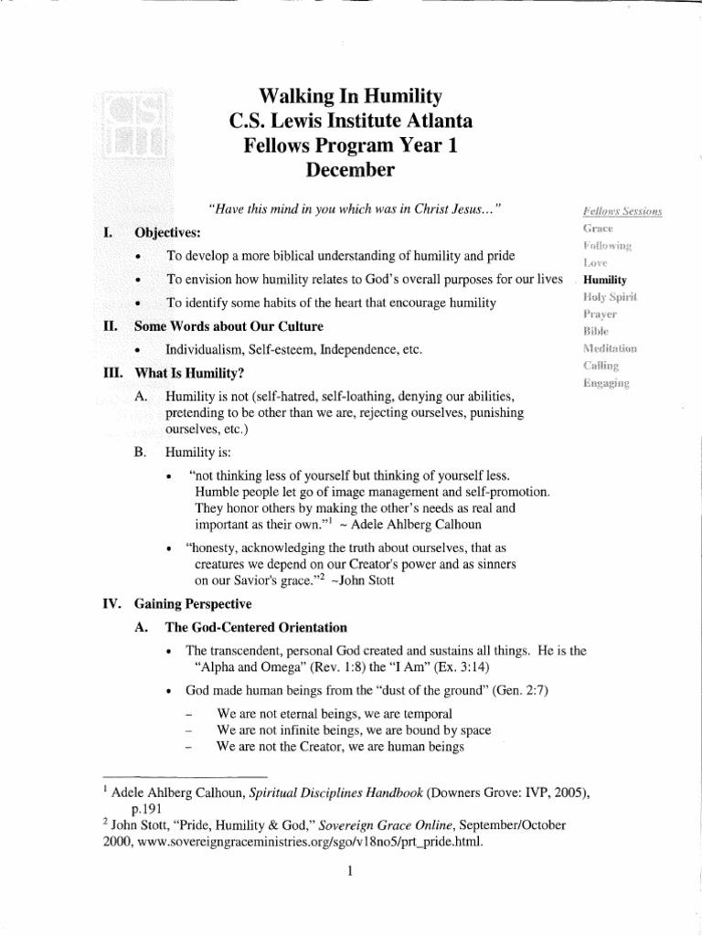 Walking in Humility-Seminar | PDF | Humility | Grace In Christianity