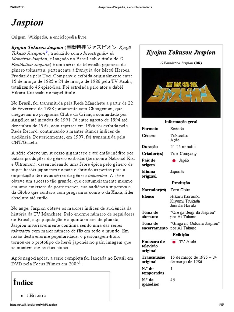Jaspion: A Série Tokusatsu Clássica | PDF | Entretenimento (geral ...
