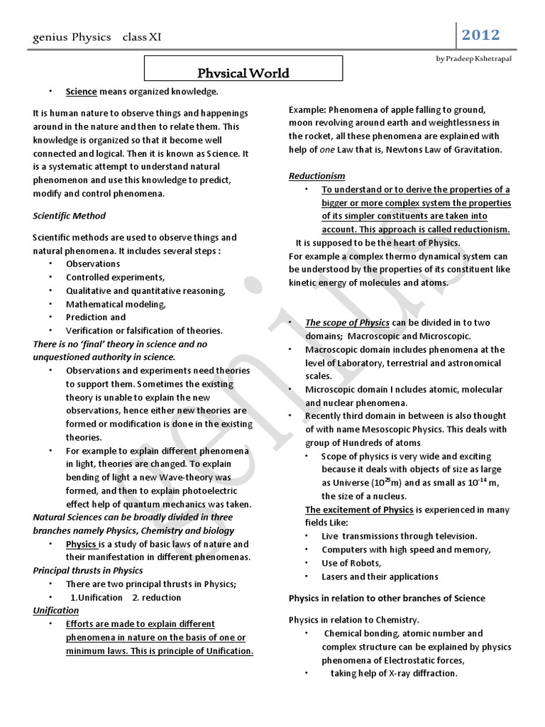 Physical World: Genius Physics Class XI | PDF