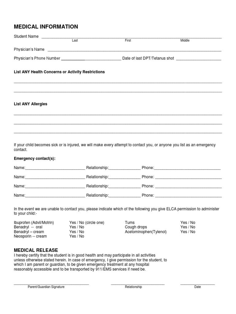 Medical Information and Release Form | PDF