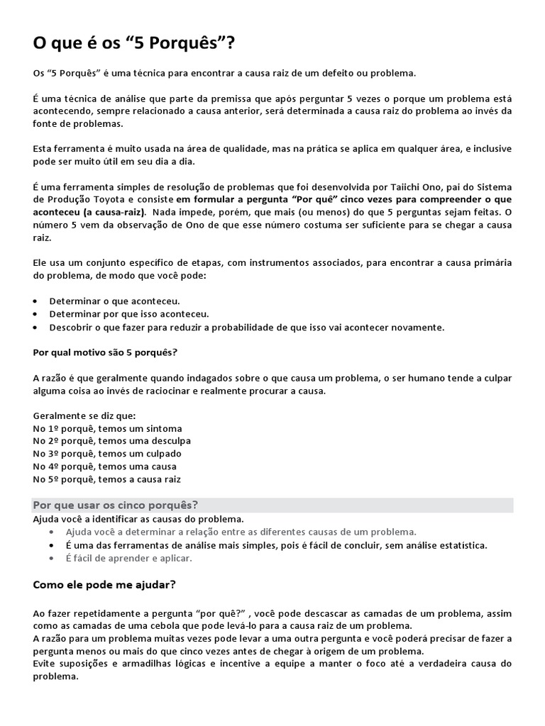 O Que É Os 5 Porquês | Download grátis PDF | Chocolate | Empresa Startup