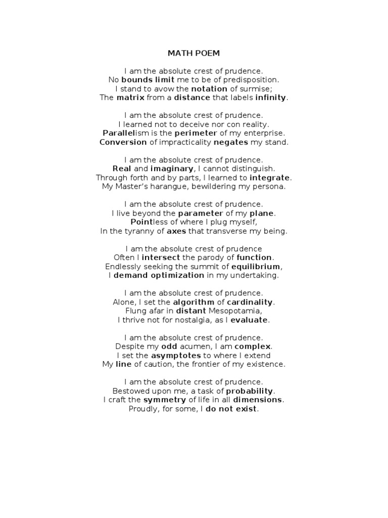 MATH POEM I Am The Absolute Crest | PDF | Zero Of A Function ...