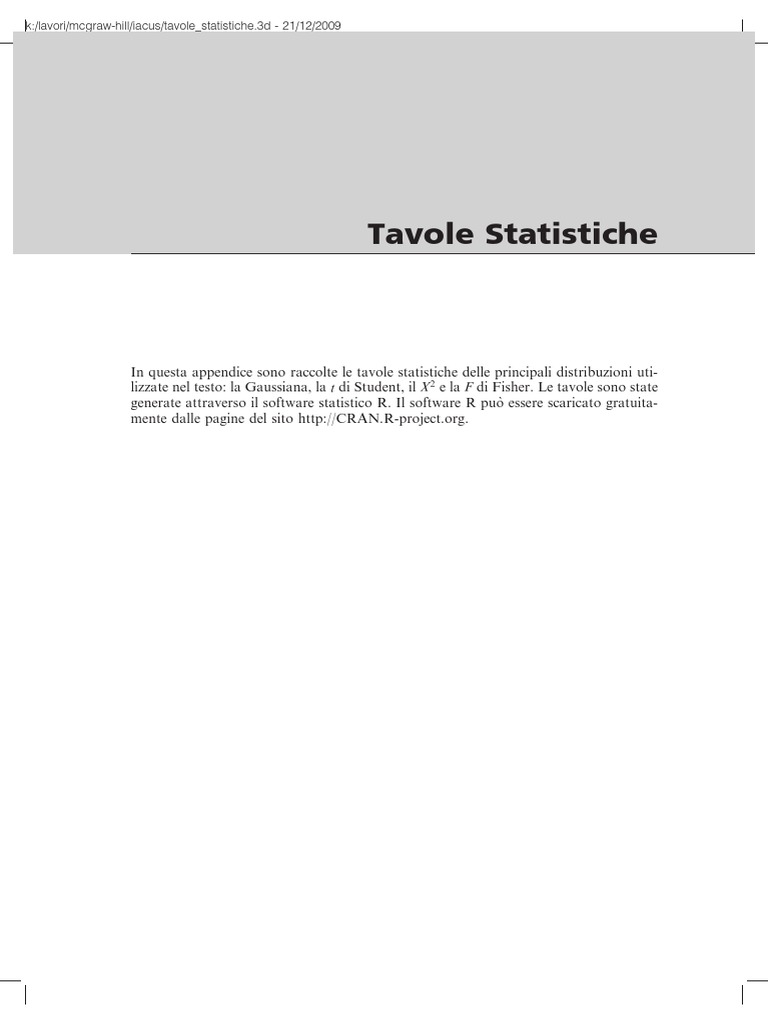 Tavole Statistiche PDF | PDF | Statistical Theory | Statistics