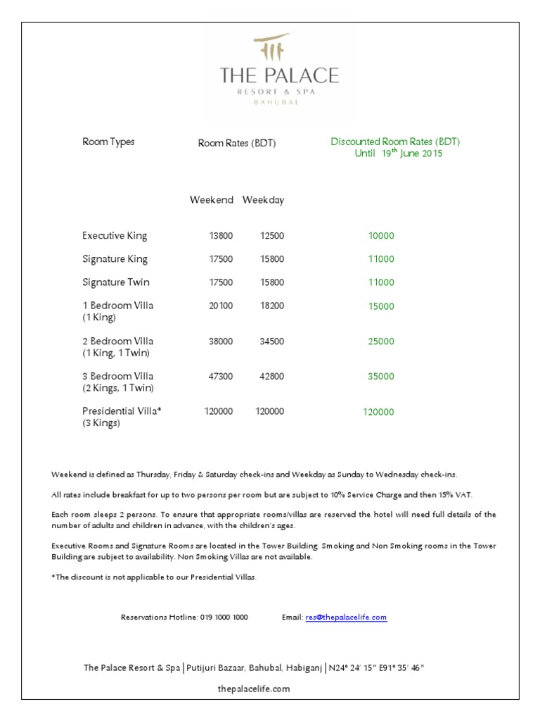 The Palace Resort Room Rates Overview | PDF | Law