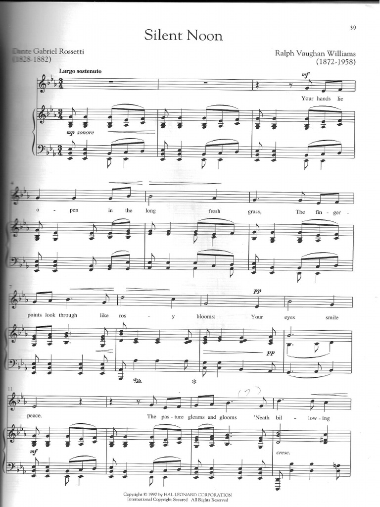 Silent Noon - Ralph Vaugn Williams | PDF