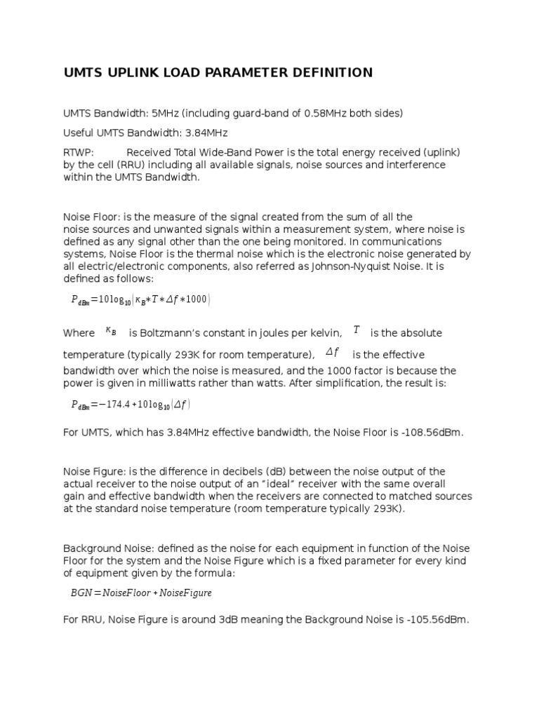 Umts Uplink Load Parameter Definition | PDF | High Speed Packet Access ...
