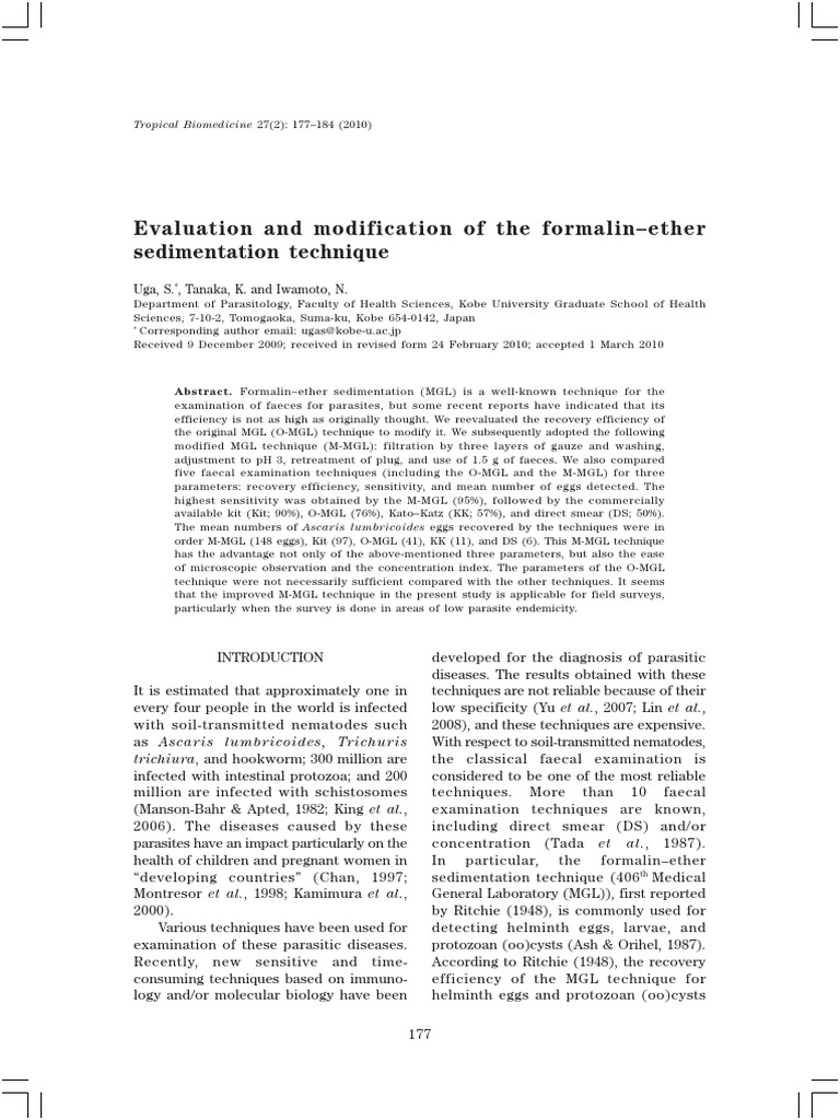 Evaluation and Modification of The Formalin-Ether Sedimentation ...