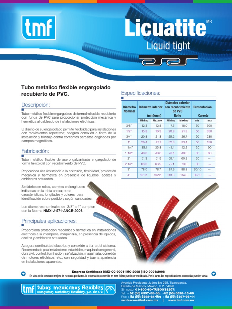 Tubo Flexible Licuatite: Especificaciones y Usos | PDF | Tecnología