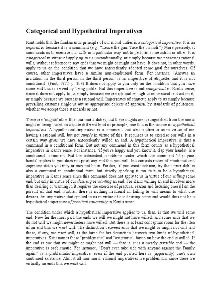 Categorical and Hypothetical Imperatives | PDF | Immanuel Kant ...