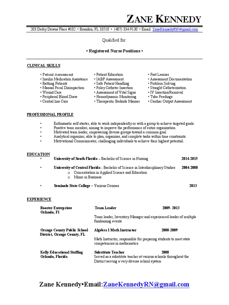 Registered Nurse Zane Kennedy Resume | PDF | Career & Growth